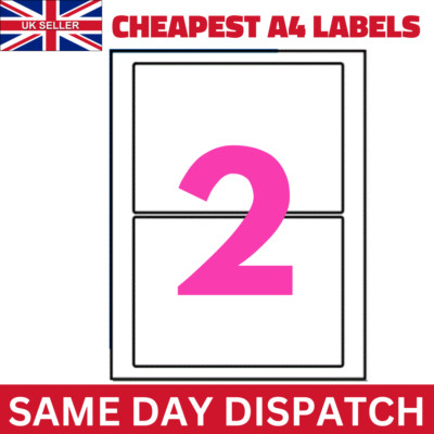 A4 Labels 2 Per Sheet - Self Adhesive Sticky White Stickers Address ...