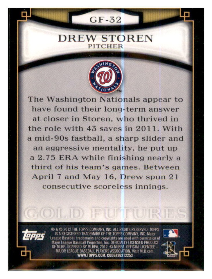 2012 Topps Gold Futures Drew Storen #GF-32 Washington Nationals | eBay