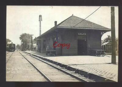 REAL PHOTO GALVA ILLINOIS ILL. RAILROAD DEPOT TRAIN STATION POSTCARD ...