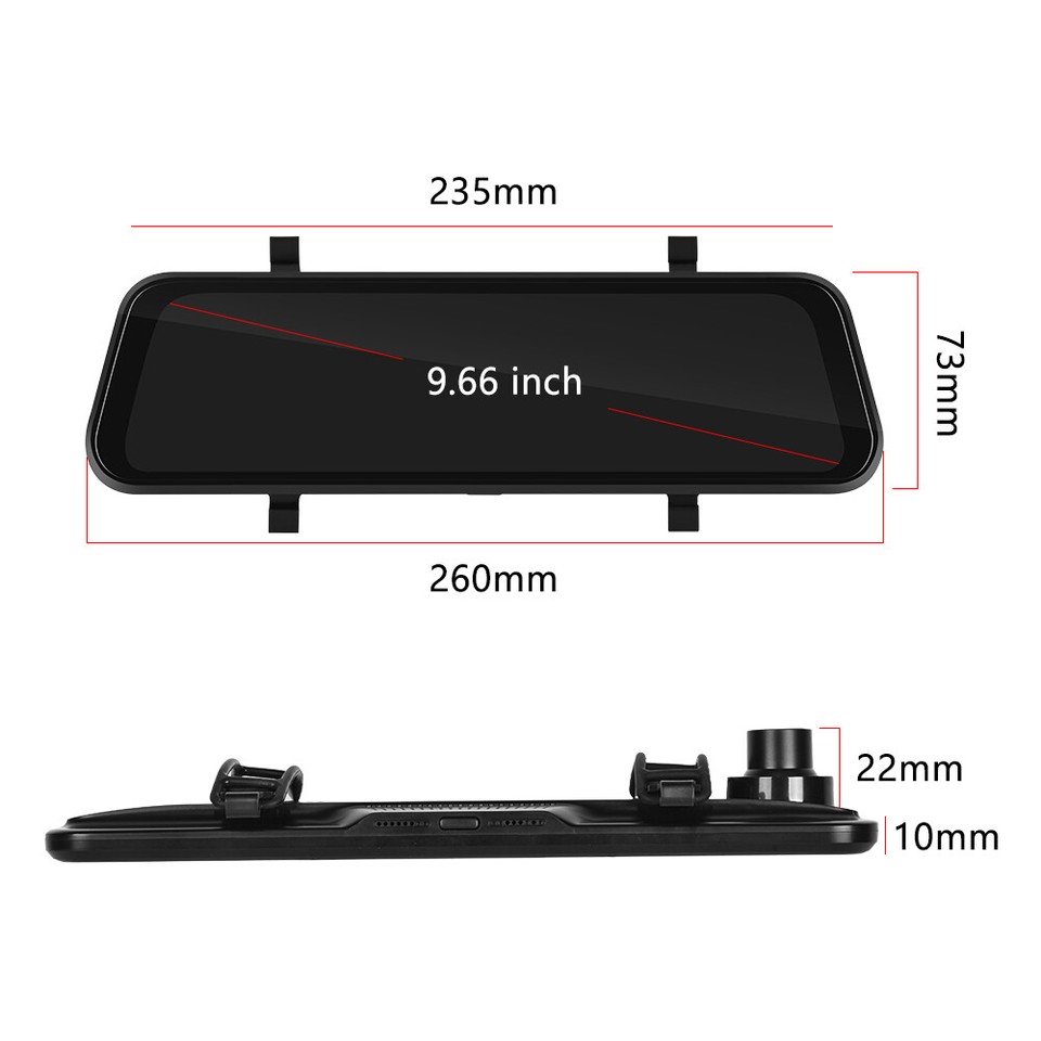 9.66" Rear View Mirror Dash Cam Wireless Apple CarPlay Android Auto GPS ...