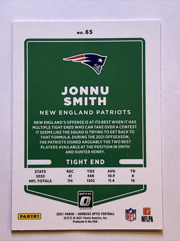 JONNU SMITH 2021 Panini DONRUSS OPTIC BASE CARD #65 New England ...