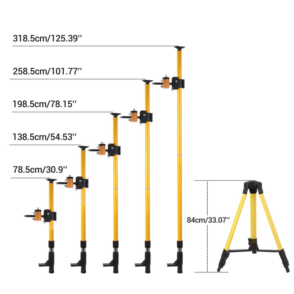 12 Ft Telescoping Laser Level Pole with Tripod, Pole Mount and Thread ...
