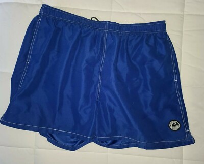 Men's solid blue Beach cruising netting lined drawstring swim trunks ...