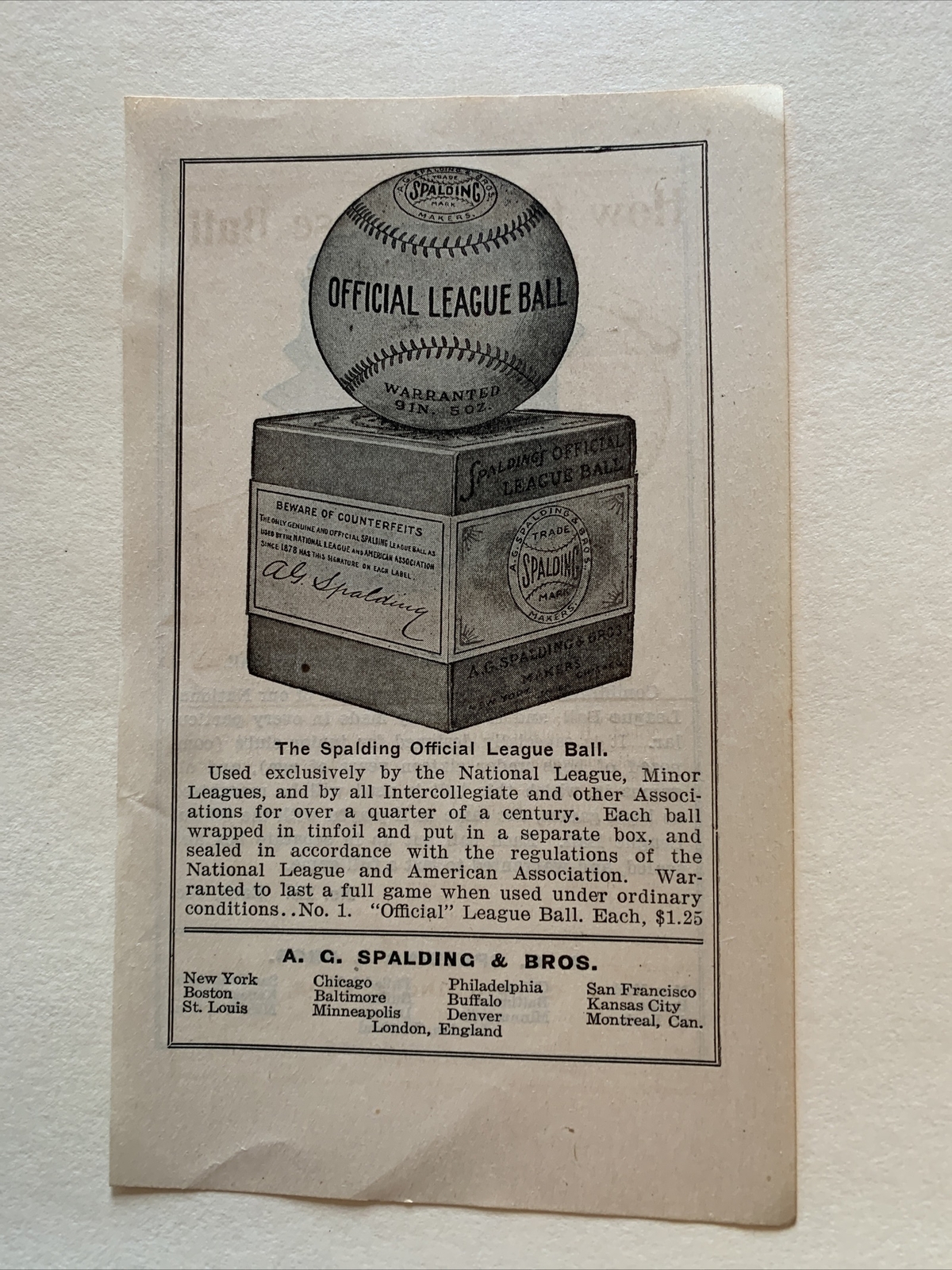 Spalding Official League & Boys Ball 1903 Baseball 4X6 Advertisement | eBay
