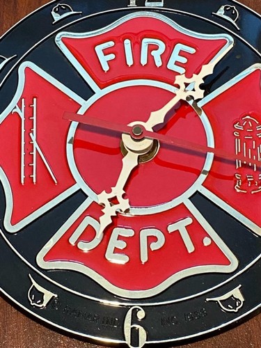 Vintage Fire Department Clock w/ Wood Backing Metal Face Ramar Indust ...