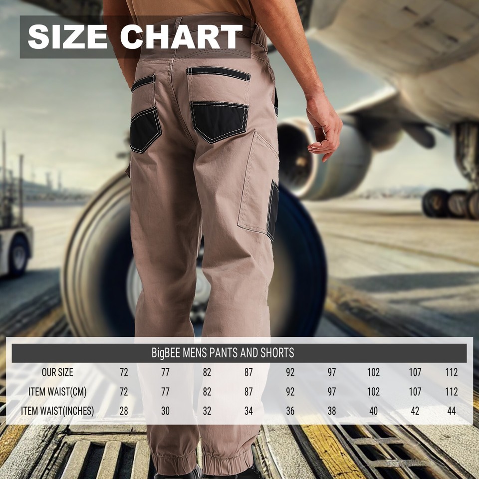 Mens Cargo Pants Work Elastic Cuffed Stretch Cotton Combat Wear 3M Tape ...