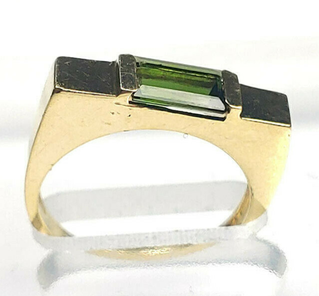 14k Solid Yellow Gold Green Tourmaline Color Stone Ring 0.94 Ctw and ...