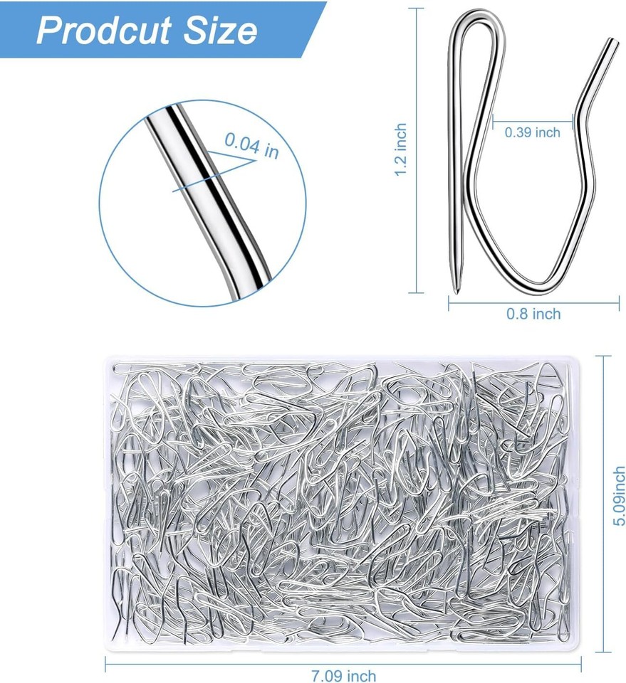 Metal Curtain Hooks, 200PCS Drapery Hook Pins Stainless Steel Pin-On ...