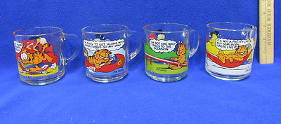 Garfield Mugs Cups McDonalds 1978 Odie Nermal Jim Davis Clear Glass 4 ...