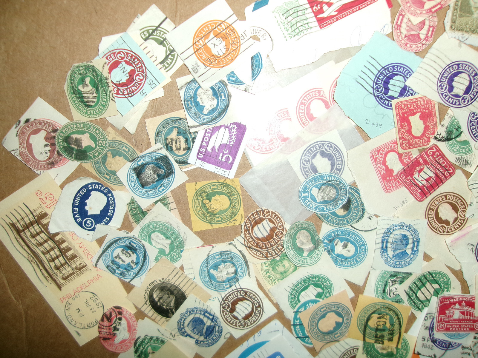 OVER 100pc US CUT SQUARES STAMPS POSTAL STATIONARY COLLECTION UNCHECKED ...