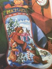 SUNSET Needlepoint Christmas Stocking Kit Forest Friends 1990 19004 for ...