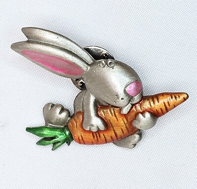 "JJ" Jonette Jewelry Silver Pewter 'RABBIT with HUGE Carrot' - Tack Pin ...