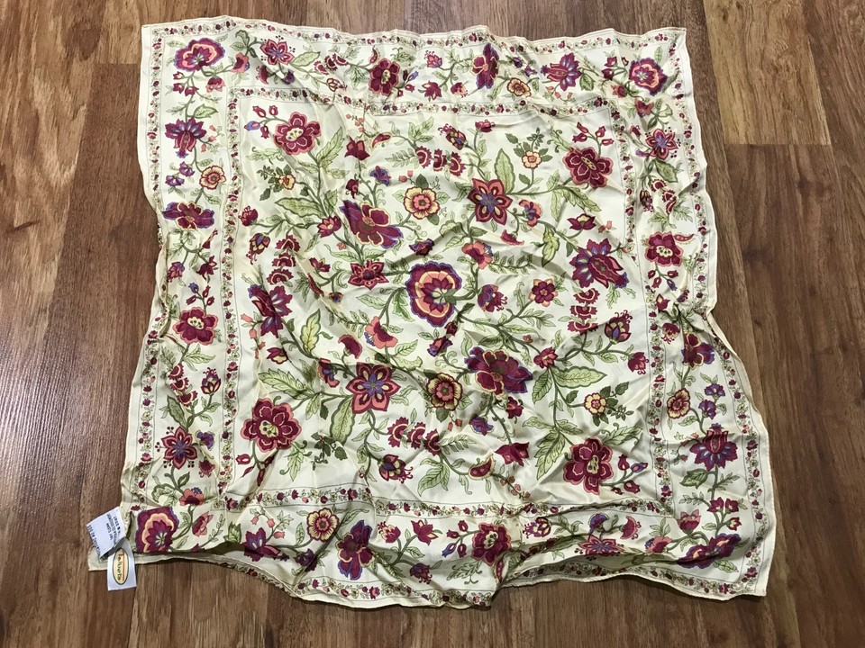 WOMENS 21" x 21" - Vtg Talbots Ivory Red Floral Square Silk Scarf | eBay