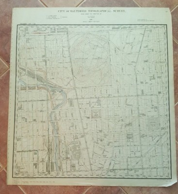 ANTIQUE Map/City of Baltimore Topog. Survey/1897- Green Mount Cemetery ...