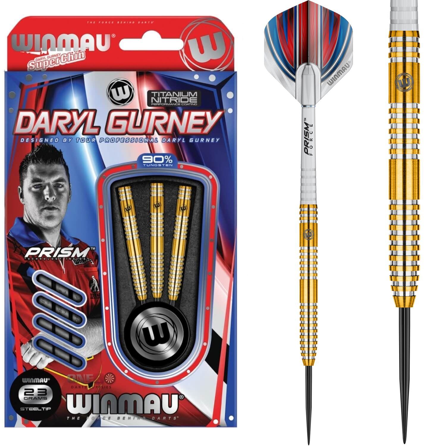 Winmau Daryl Gurney Gold Darts 90% Tungsten Steel Tip Titanium Nitride ...
