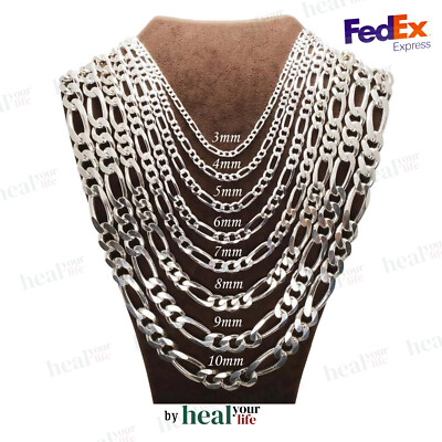 Solid 925 Sterling Silver Italian Style Men's FIGARO Chain Necklace ...