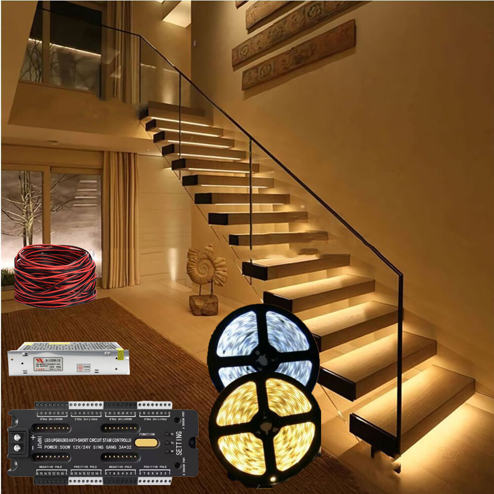 PIR Motion Sensor Stair COB LED strip light FOB Controller Stairs Step ...