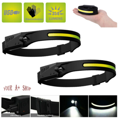 2 Pack LED Headlamp USB Rechargeable Headlight Torch Flashlight Head ...