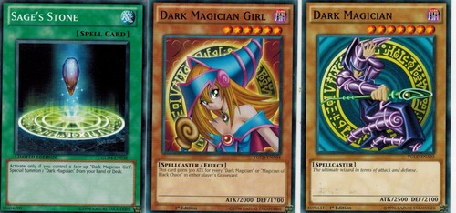 3-card set: Sage's Stone_ Dark Magician_ 1st Girl Dark Magician GLD4 ...