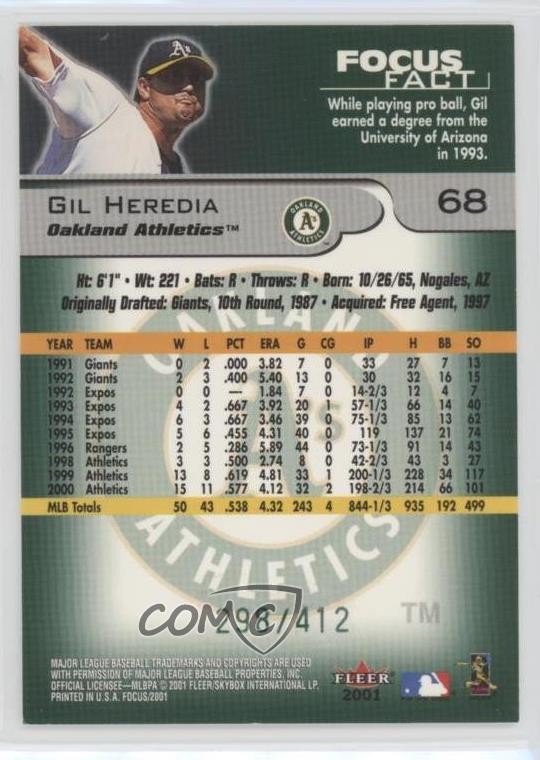 2001 Fleer Focus Batting Avg/ERA /412 Gil Heredia #68 | eBay