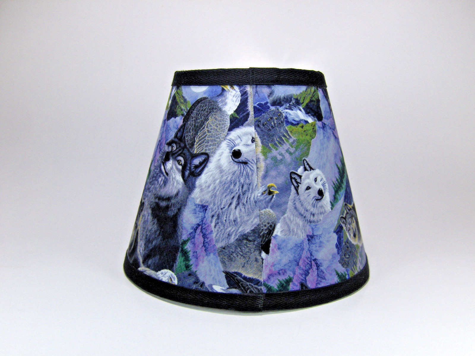 Wolf Wolves Bald Eagle Moon Mountain Blue Purple Fabric Lampshade Lamp ...