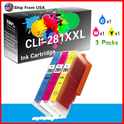 3PK CLI281 CLI281XXL Ink Cartridge for Pixma TS6100 TS6200 TS6300 ...