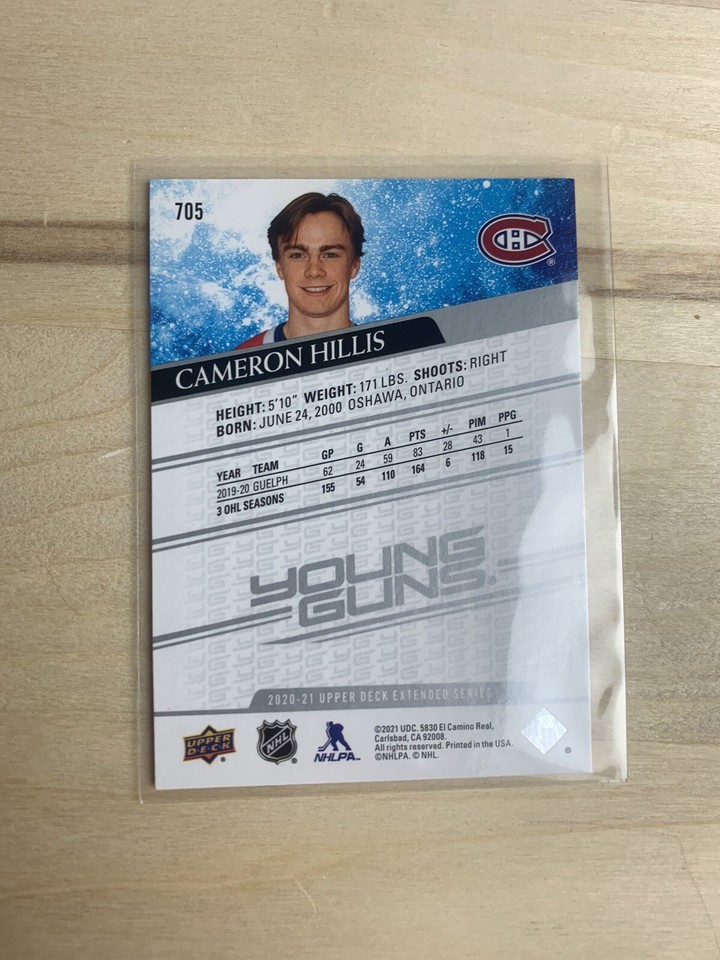 2020-21 Upper Deck Extended Series - Young Guns #705 Cameron Hillis (RC ...