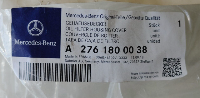 Genuine Mercedes-Benz Oil Filter Housing Cover 2761800038 for sale ...
