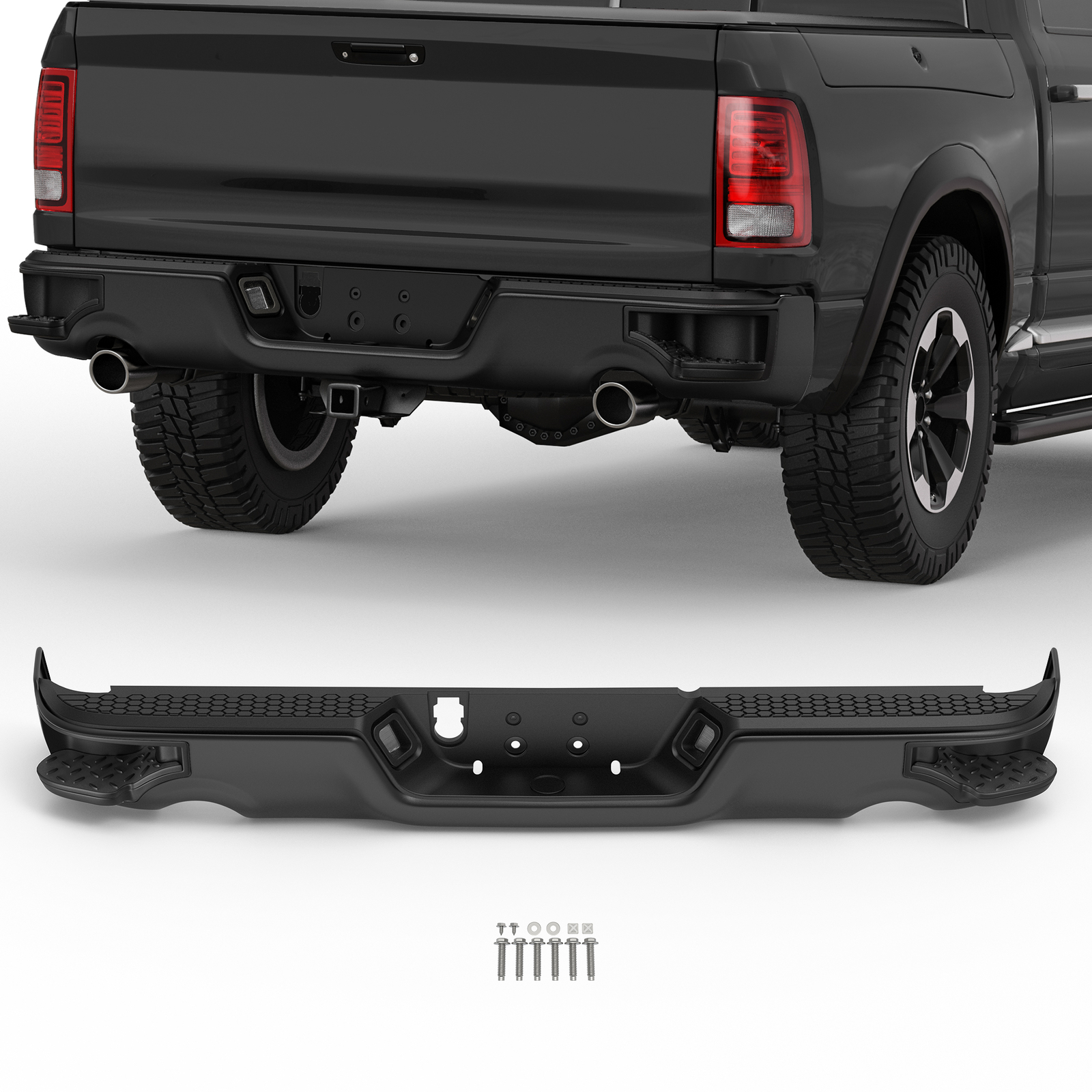 Black Rear Bumper Corner Step For 2009-2018 Ram 1500 Dual Exhaust w/o ...