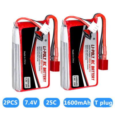 2pcs 7.4V 1600mAh 25C rechargeable Li-po RC Battery with T plug for ...