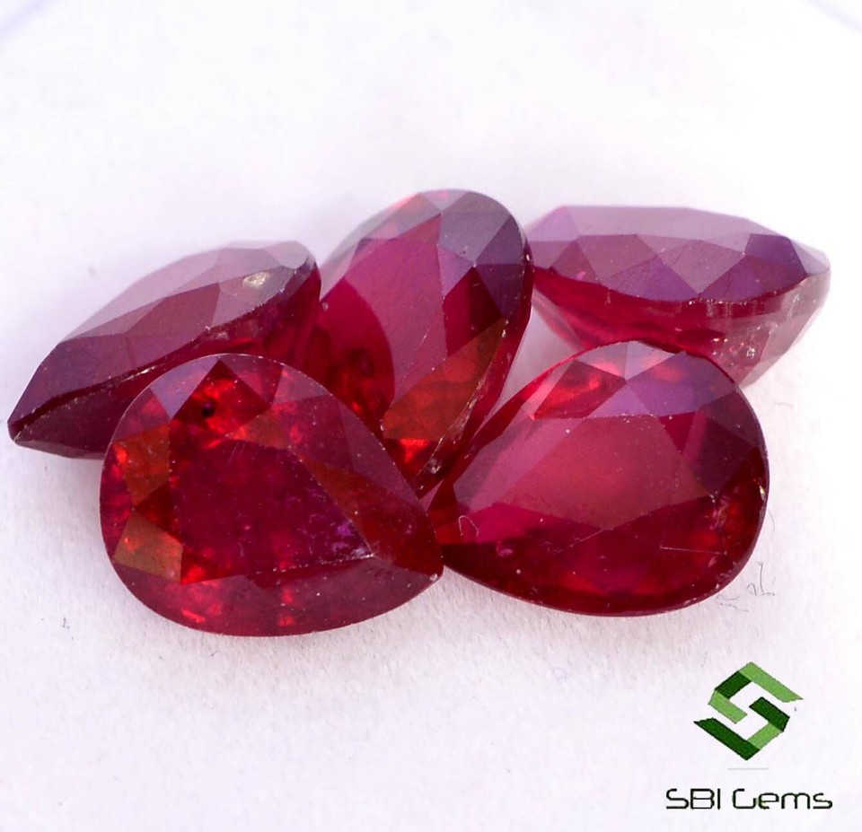 Natural Ruby Pear Cut 9x7 mm Lot 05 Pcs 11.79 Cts Calibrated Loose ...