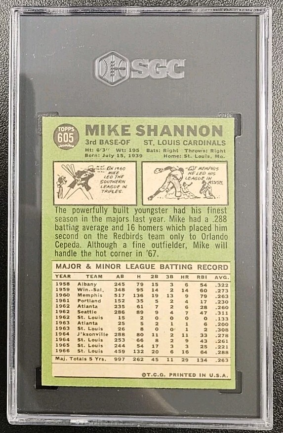 1967 TOPPS MIKE SHANNON HIGH # SP BASEBALL CARD #605 GRADED SGC 6.5 ...