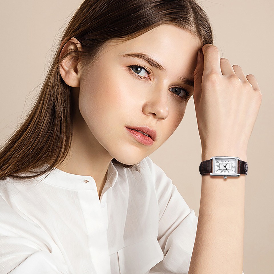 Women's Classic Rectangular Leather Strap Quartz Wrist Watch Roman ...