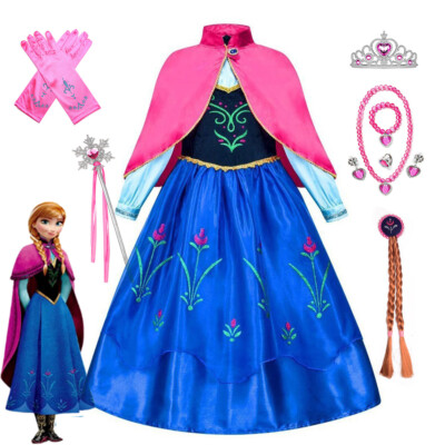 Girls Frozen Anna Fancy Dress Costume Cape Princess Party Birthday Kid ...
