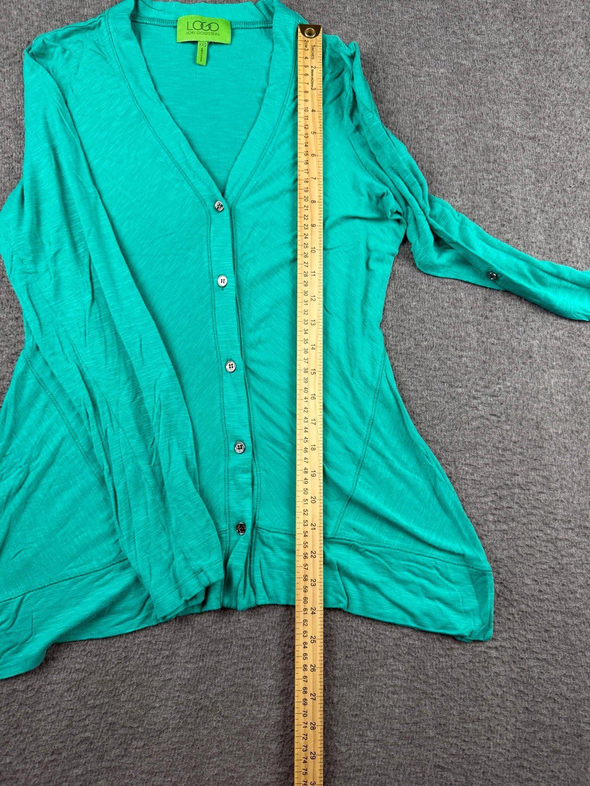 LOGO by Lori Goldstein Tunic Cardigan Green V-Neck Button Up Long ...