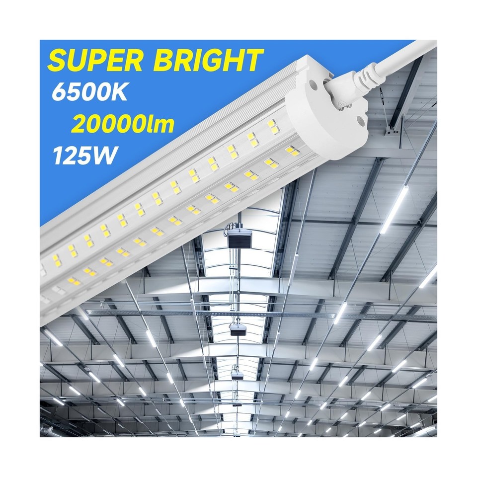 8FT U Shape 125W Integrated Tube Bright LED Light, 6500K Clear White ...