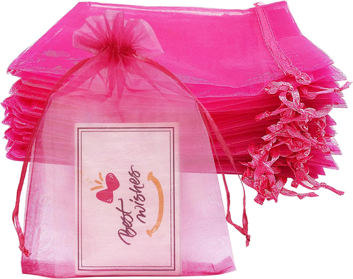 100PCS Hot Pink Organza Gift Bags 4X6 Inch Small Mesh Bags Drawstring ...