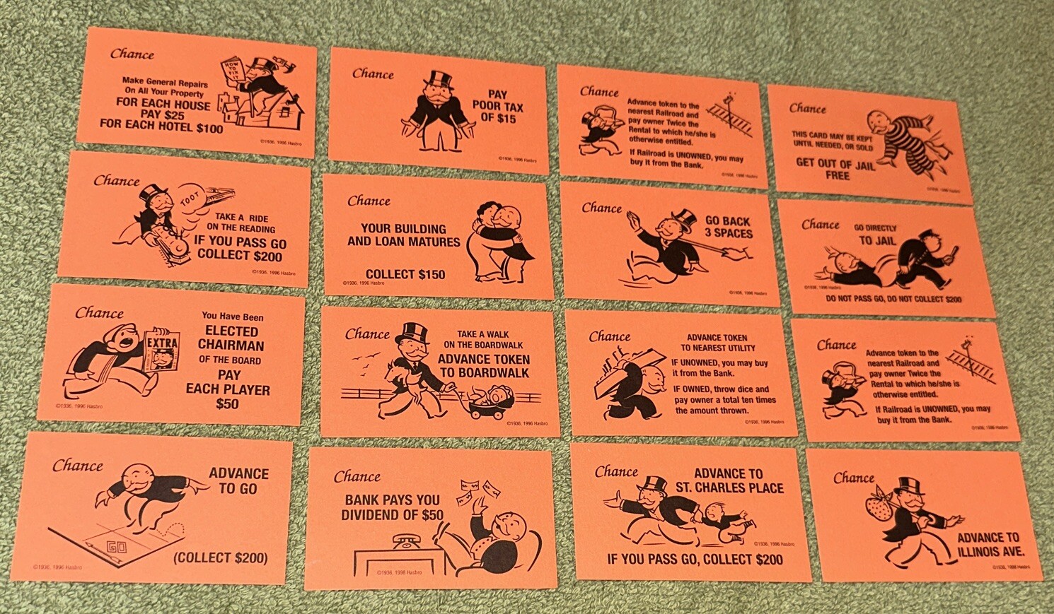 2007 Monopoly Game - 16 Orange Chance Cards | eBay