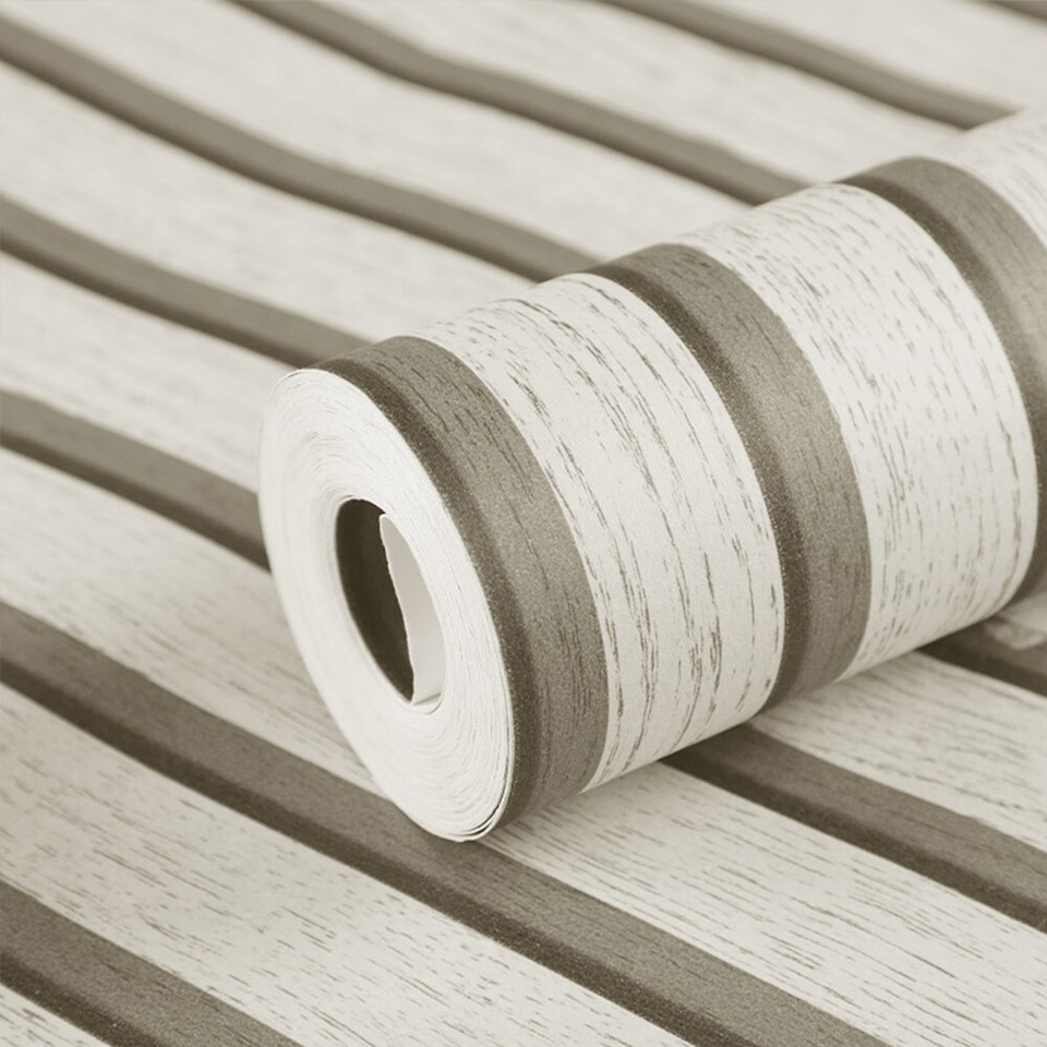 Wooden Slat Panelling Wallpaper 3D Wood Panel Effect Stripe Home Room ...