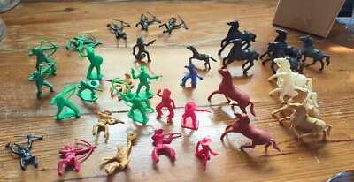Vintage Set of 34 Cowboys & Indians with Horses Western Playset Plastic ...