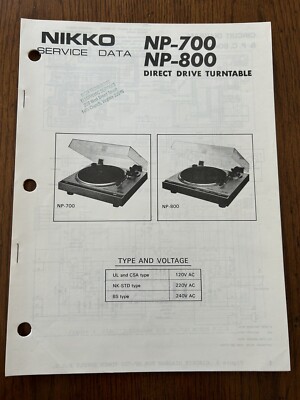Nikko NP-700 NP-800 Direct Drive Turntable Service Data Original ...