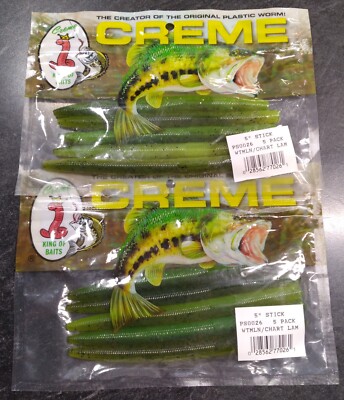 2 pks Watermelon Chartreuse Lam 5ct CREME Stick Bait (Senko Style) 10ct ...