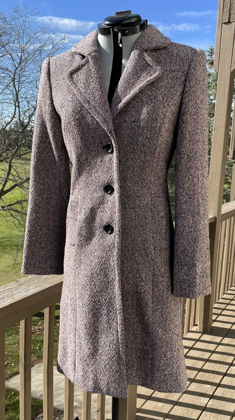 EXPRESS COAT SZ XS NWT $198 BLACK & PINK WOOL BLEND TWEED TRENCH | eBay