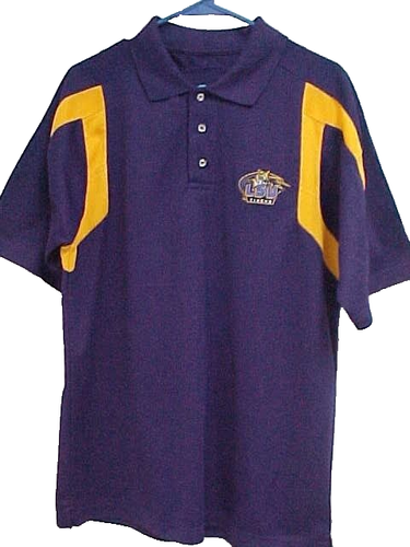 LSU TIGERS Men Purple Yellow Sewn Stitched Logo Short Sleeve Polo Shirt ...