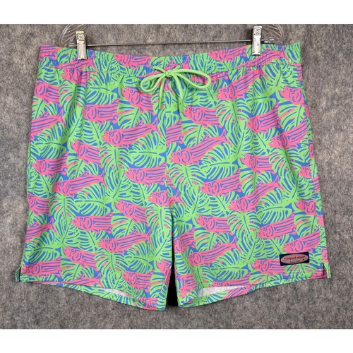 Vineyard Vines Mens Chappy Pink Green Fish Lined Swim Trunks XL Bright ...
