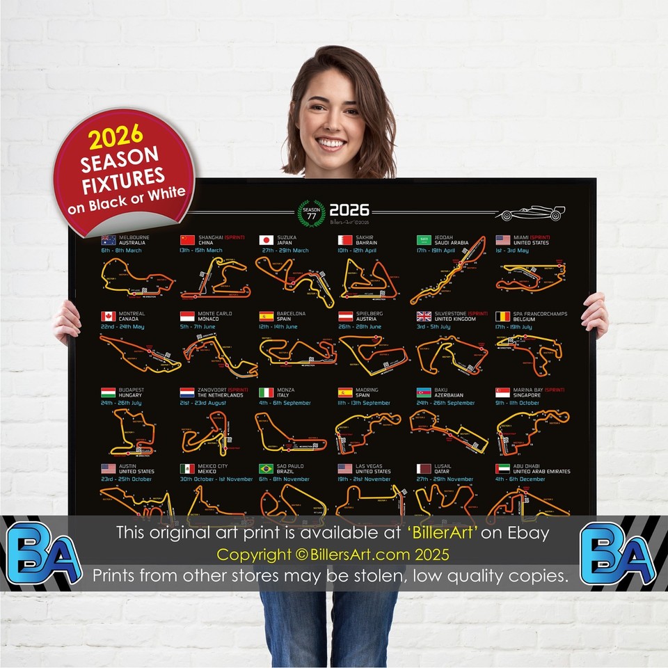 Formula 1 2026 Season Circuit Detailed Landscape Wall Calendar F1 ...