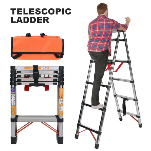 5 Step Telescopic Ladder Collapsible Ladder 1.7+1.7M for Working Indoor ...