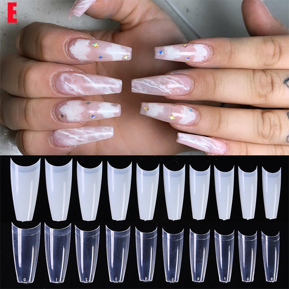 500Pcs Half Cover False Nail Tips C Curve Long Coffin Fake Nails Art ...