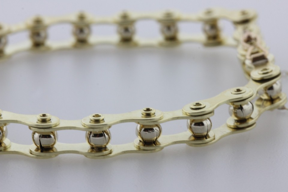 Vintage 14K White & Yellow Gold 7mm Motorcycle Bike Chain Link Bracelet ...