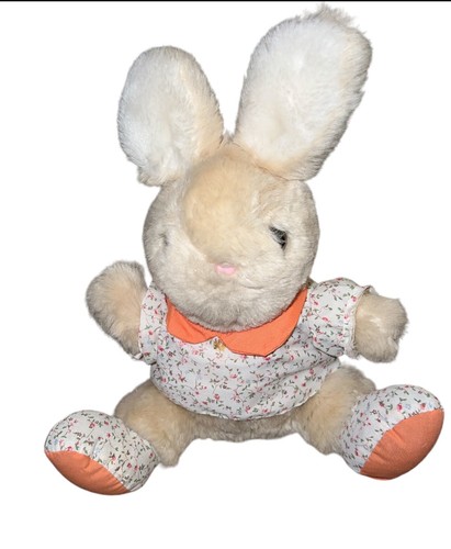 DAKIN Easter Bunny Rabbit STUFFED ANIMAL Vintage 1979 7" Tall Floral ...